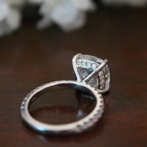 5 Carat Cushion Forever One Moissanite Diamond Hidden Halo Ring