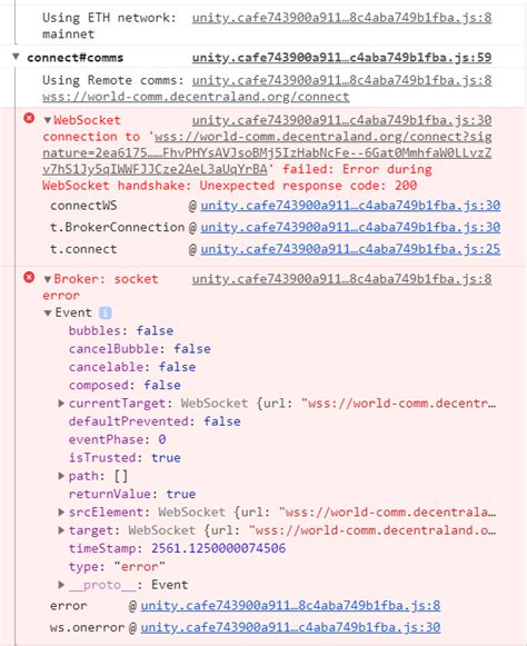 Error During WebSocket Handshake Issue 79 Decentraland World GitHub