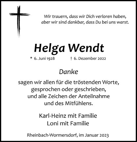 Traueranzeigen Von Helga Wendt WirTrauern