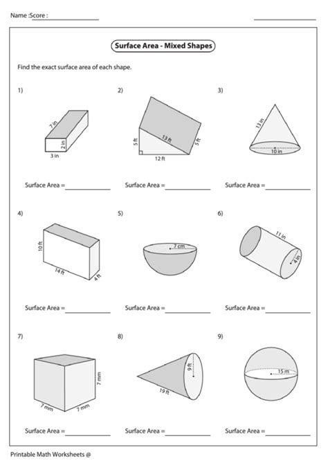 Surface Area Of D Shapes Worksheet