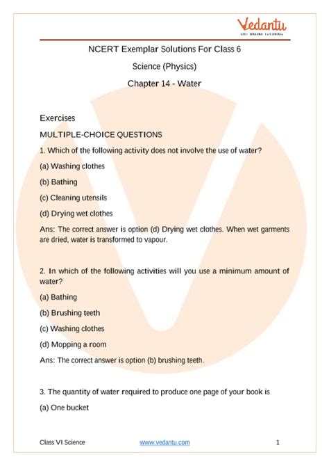 Ncert Exemplar Class Science Solutions Chapter Water