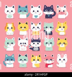 Doodle Cat Set Funny Cartoon Character Vector Illustration Stock