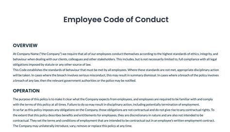 Employee Code Of Conduct Templates In Word Clickup