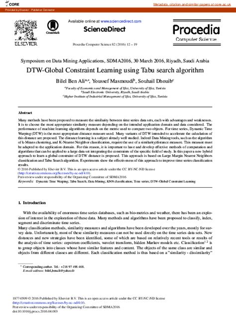 pdf dtw global constraint learning using tabu search algorithm yousef masmoudi