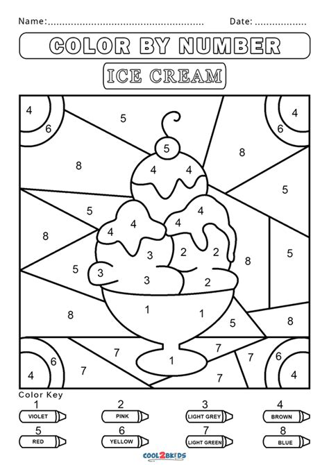 Ice Cream Color By Number Coloring Page Free Printable Coloring Pages