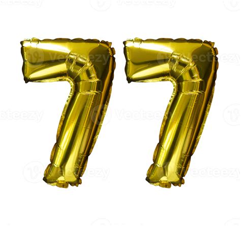 77 globos de helio número dorado fondo aislado Globos de látex y papel