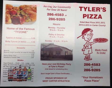 Online Menu Of Tylers Pizza Restaurant Olive Hill Kentucky 41164 Zmenu