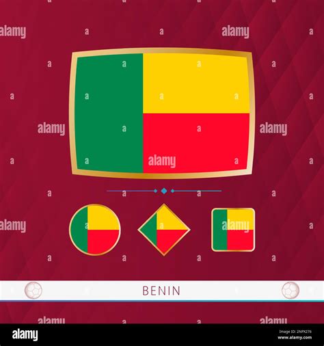 Set Of Benin Flags With Gold Frame For Use At Sporting Events On A