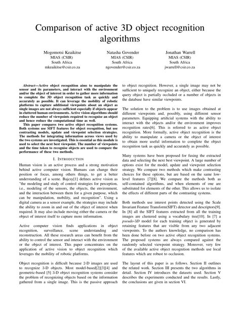 pdf comparison of active sift based 3d object recognition algorithms