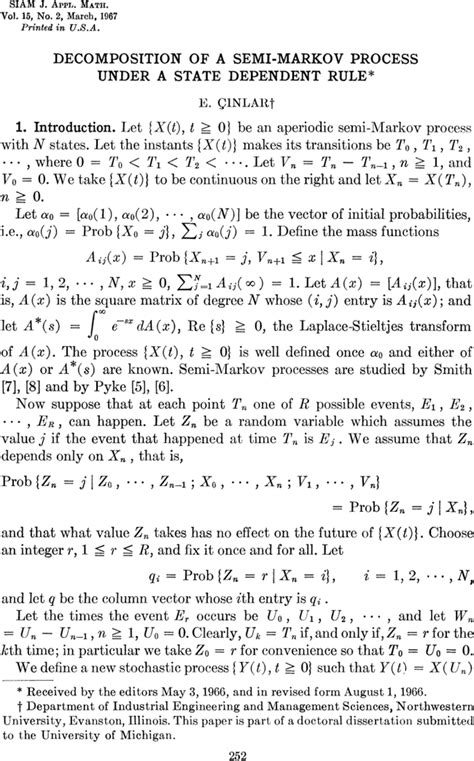 decomposition of a semi markov process under a state dependent rule siam journal on applied