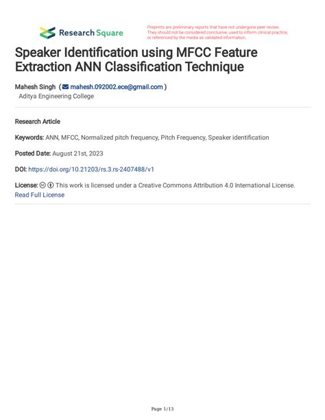 pdf speaker identification using mfcc feature extraction ann classification technique