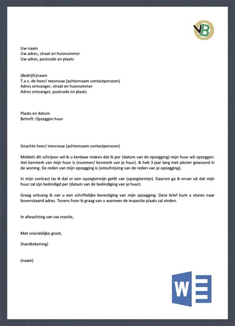 Huurcontract Opzeggen Gratis Voorbeeld Brieven