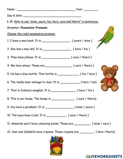 Possessive Pronouns Online Exercise For Grade Year In