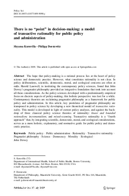 there is no point in decision making a model of transactive rationality for public policy