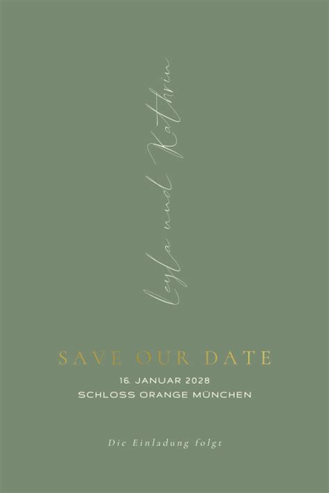Moderne Save our Date Karte in Grün mit Folienveredelung
