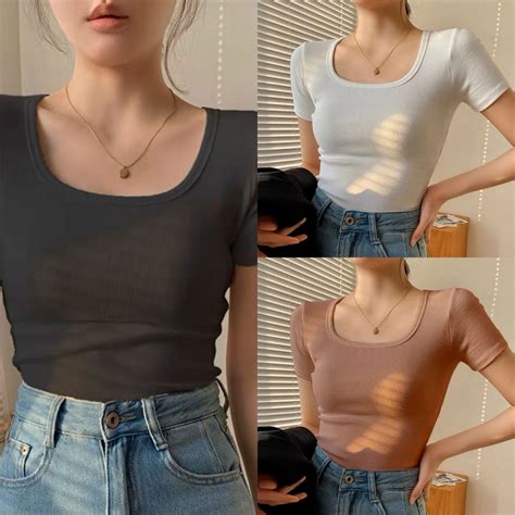 Kily Ph Square Neck Top Basic Solid Full Length Knit Tee A