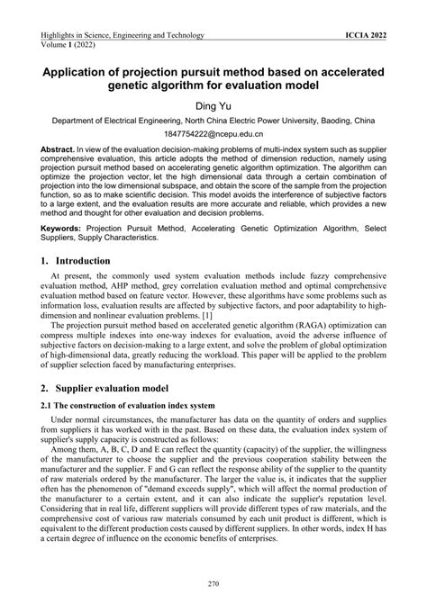 pdf application of projection pursuit method based on accelerated genetic algorithm for