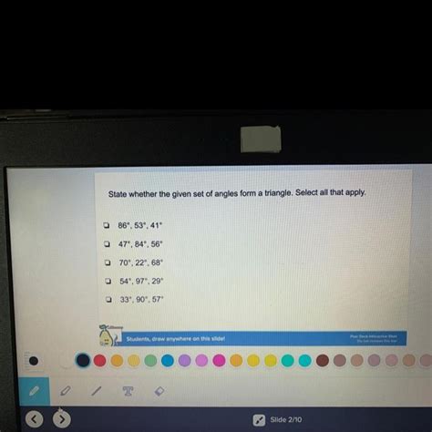 State Whether The Given Set Of Angles Form A Triangle Select All That
