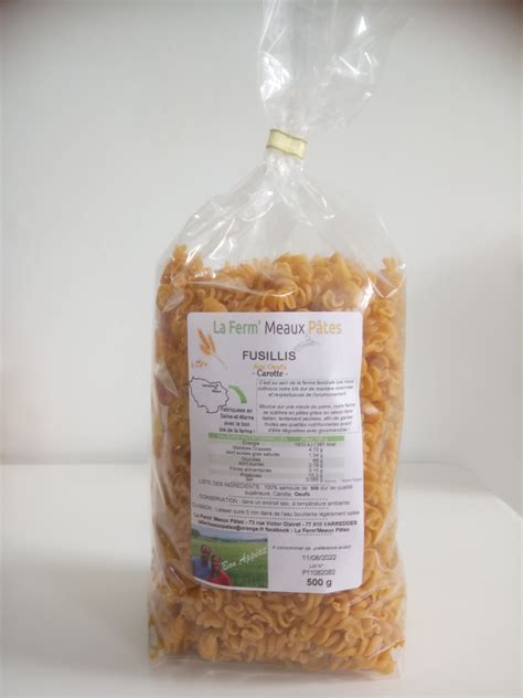 Fusillis à la carotte et aux oeufs 500 g Pâtes Parfumées aux Oeufs