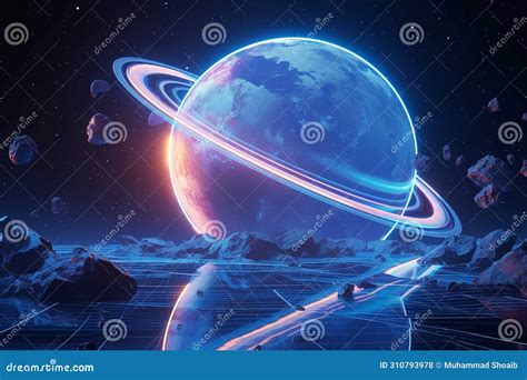 Outer Space Backdrop Highlights Planet In Stunning 3D Rendering Stock