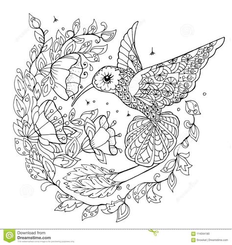 A Hummingbird Flying In The Air Surrounded By Leaves And Flowers
