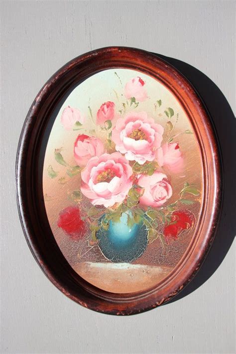 Tableau Vintage Cadre 1960 Toile Art Peinture Fleurs Encadrement Arts