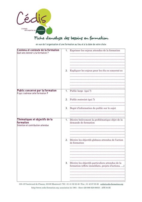 Fiche D Analyse Des Besoins En Formation C Dis Formation
