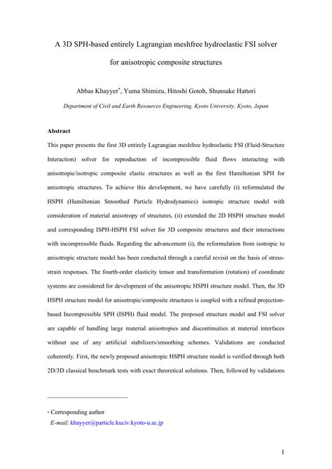 pdf a 3d sph based entirely lagrangian meshfree hydroelastic fsi solver for anisotropic