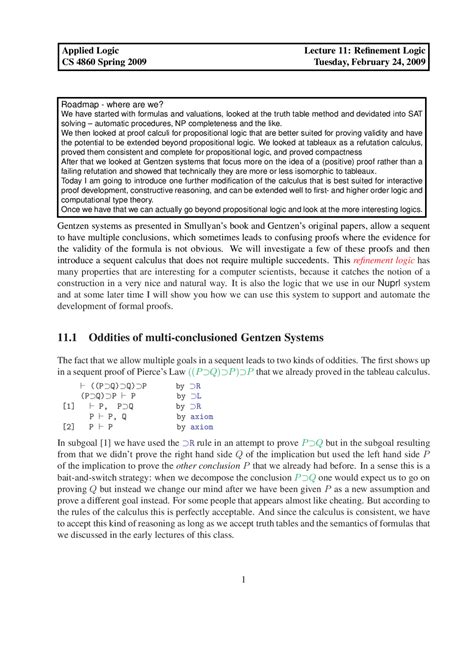 lecture 11 refinement logic applied logic cs 4860 docsity
