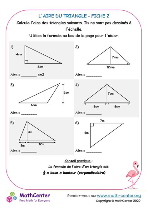 5eme Fiches De Travail Aire Du Triangle Math Center