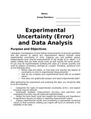 Physics Lab Report 1 Experimental Uncertainty Error And Data Analysis