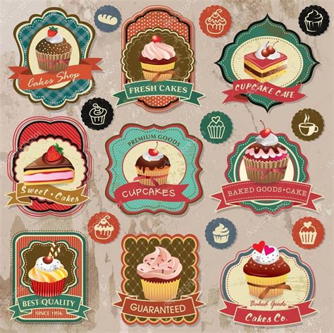 Collection Of Vintage Retro Various Cupcakes Labels Badges And Icons