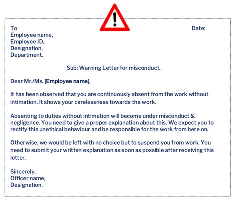 Warning Letter To Employee For Misconduct Doente Infoupdate Org
