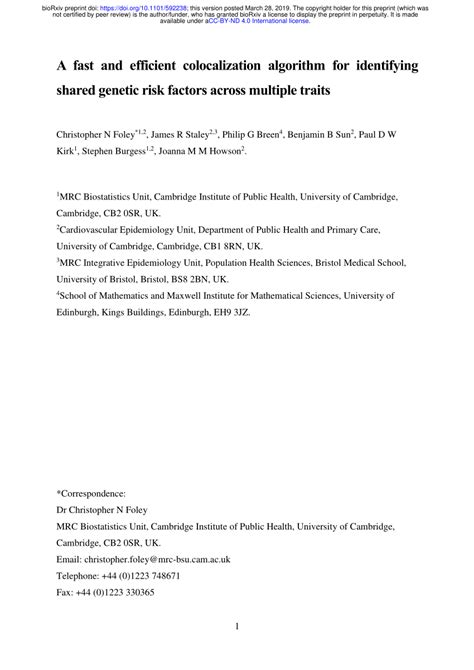 pdf a fast and efficient colocalization algorithm for identifying shared genetic risk factors