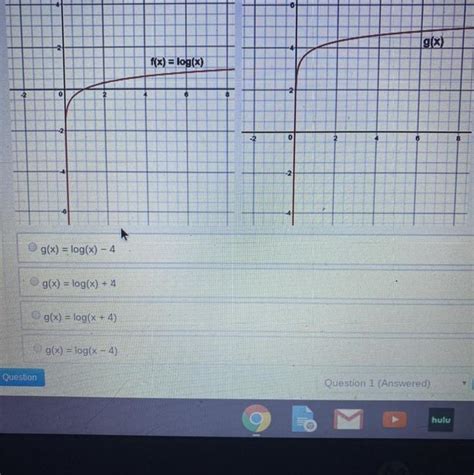 compare the graphs below of the logarithmic functions write the equation to represent g x