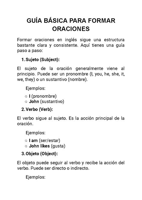 Guia para formar oraciones GUÍA BÁSICA PARA FORMAR ORACIONES Formar
