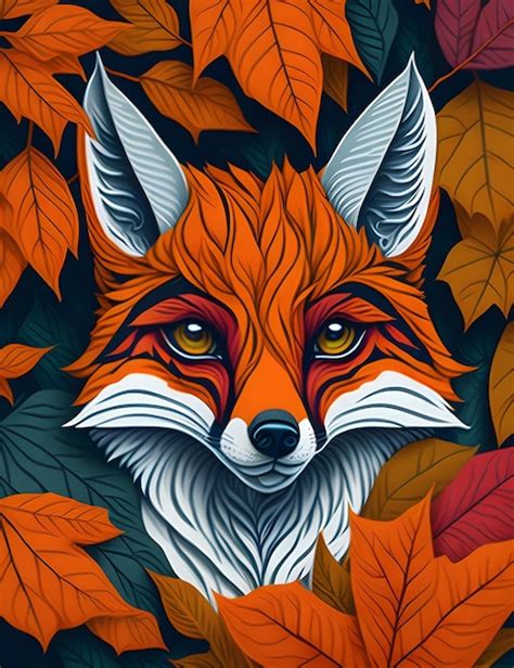 Premium AI Image Illustration Of A Cute Fox In The Middle Of Autumn