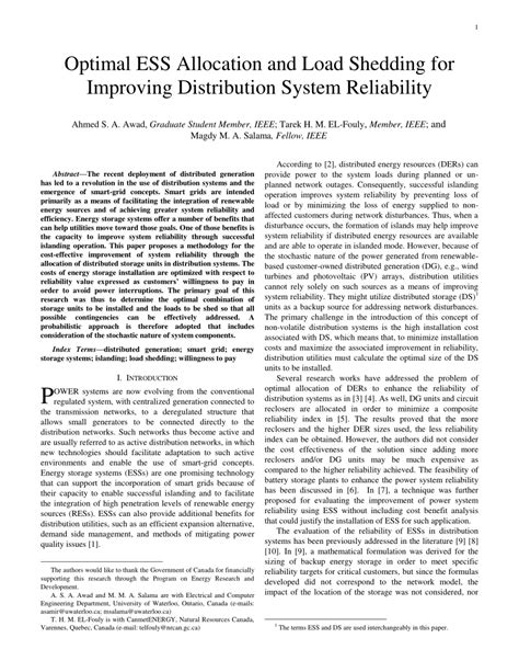pdf optimal ess allocation and load shedding for improving distribution system reliability