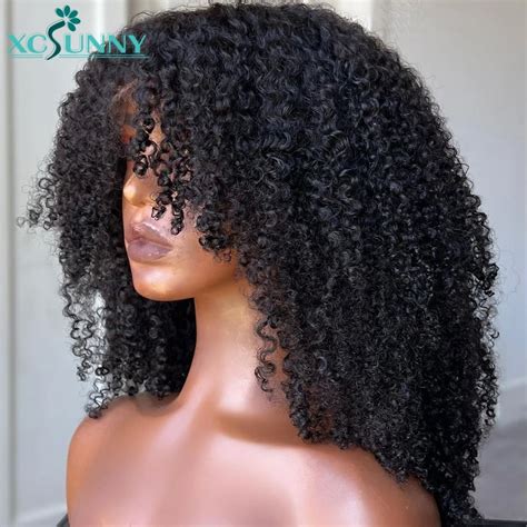 Afro Kinky Curly Wig With Bangs Full Machine Made Scalp Top Wig
