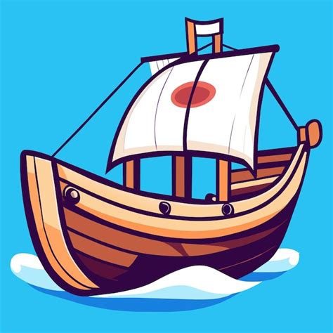 Encantador barco de madera ilustración de dibujos animados veleros