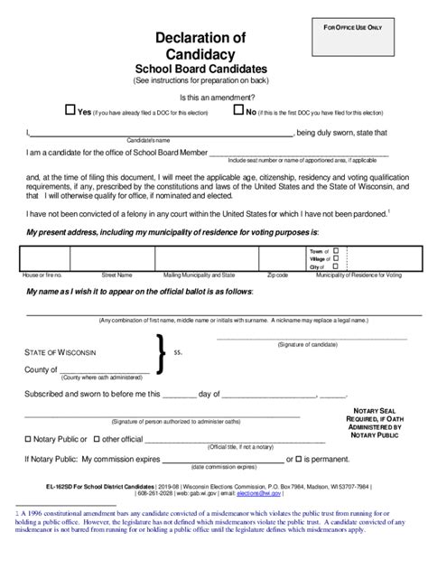 Fillable Online Fill IoDeclaration Of Candidacy School BoardFillable
