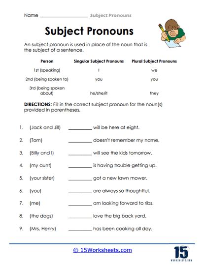 St Grade Subject Pronoun Worksheet