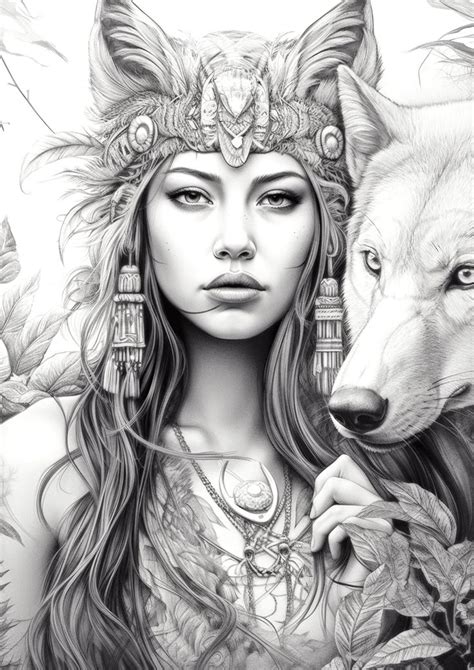 10 Grayscale Coloring Pages Of Beautiful And Gorgeous Siberian Shaman