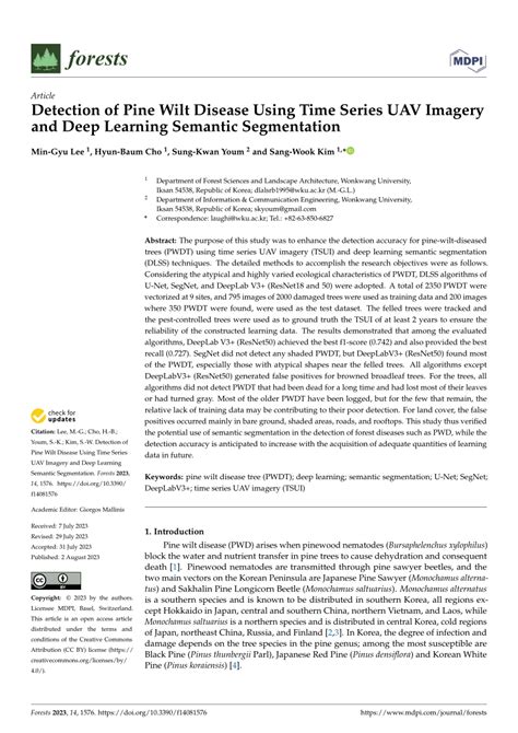 pdf detection of pine wilt disease using time series uav imagery and deep learning semantic