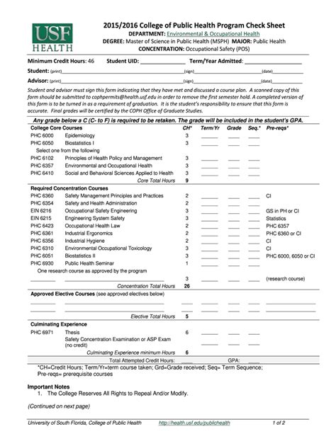Fillable Online Health Usf 2015 2016 College Of Public Health Program