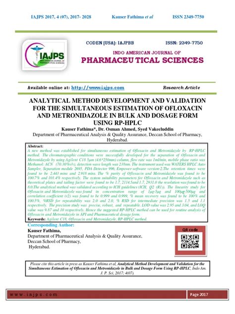analytical method development and validation for the simultaneous estimation of ofloxacin and