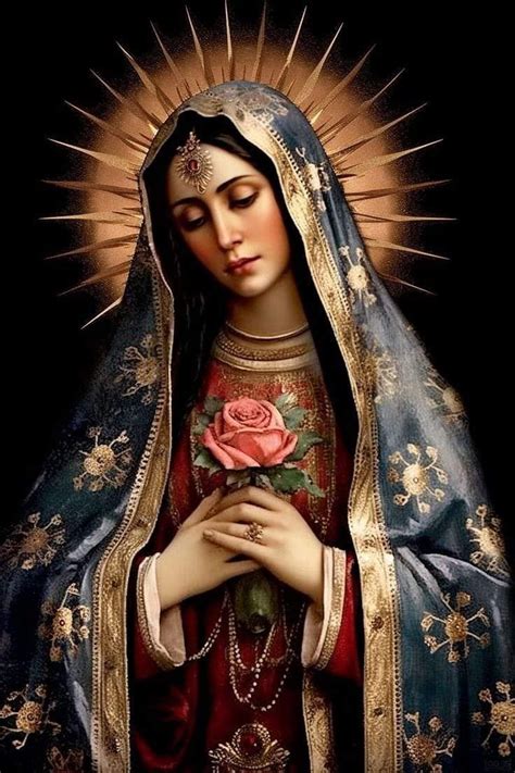 The Virgin Mary Holding A Rose In Her Hands