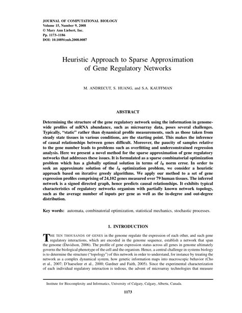 pdf heuristic approach to sparse approximation of gene regulatory networks