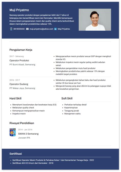 Contoh Cv Operator Produksi Tips Cara Membuatnya Cakeresume
