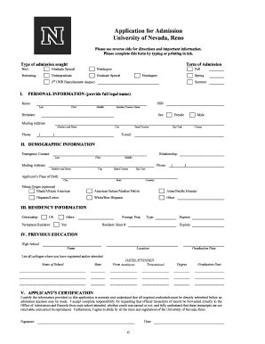 Fillable Online Wolfweb Unr Application For Admission University Of